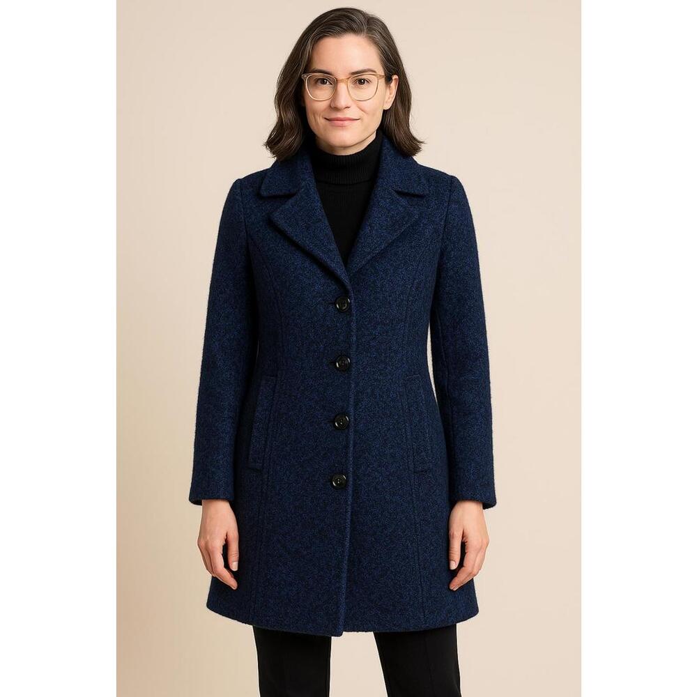 Anne Klein Wool Blend Coat Marled Black And Blue Medi… - Gem